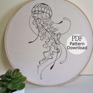 Jellyfish Embroidery Pattern, Hand Embroidery PDF File, DIY Underwater ...