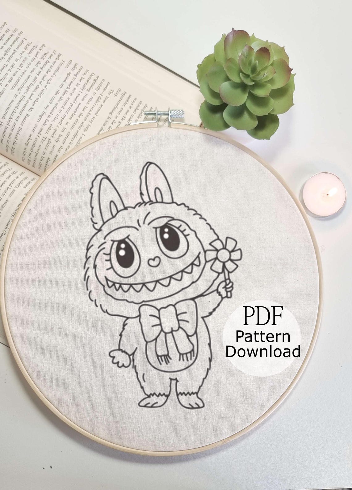Labubu Embroidery Design, Cute Monster Embroidery Pattern, Hand ...