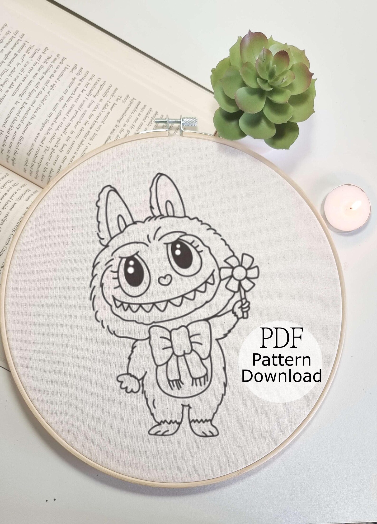 Labubu Embroidery Design, Cute Monster Embroidery Pattern, Hand ...