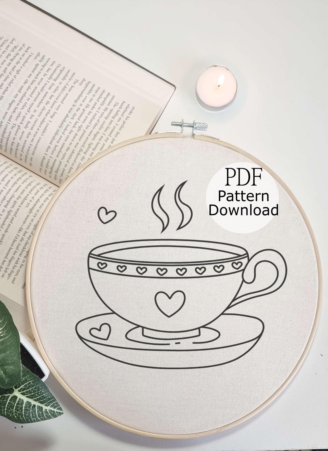 Cute Cup of Tea Embroidery Pattern, Tea Time Embroidery Design, Hand ...