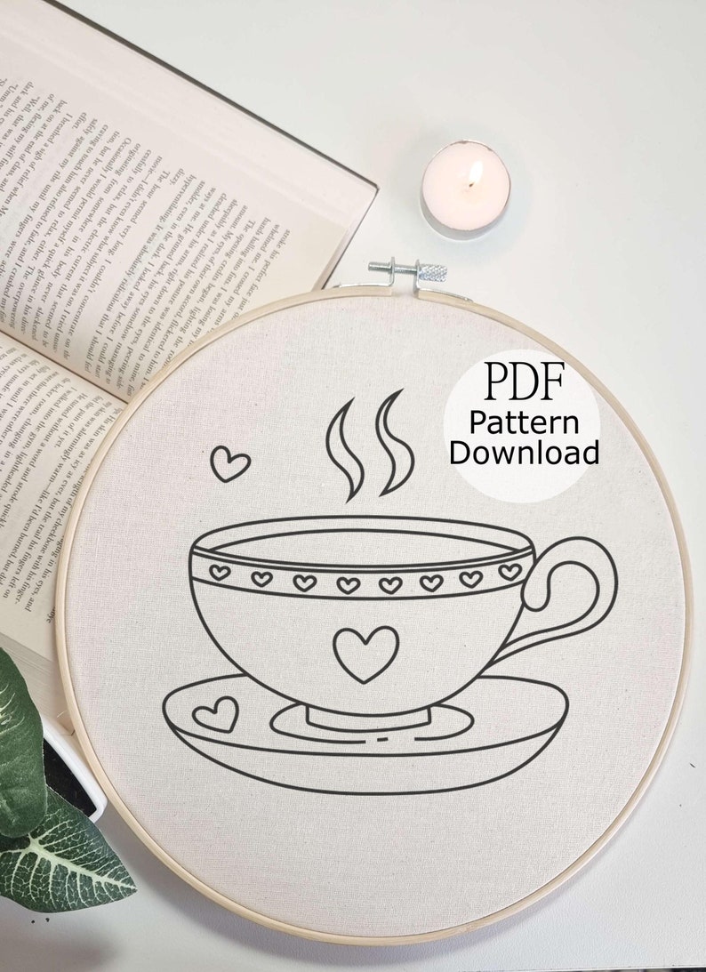 Cute Cup of Tea Embroidery Pattern, Tea Time Embroidery Design, Hand ...