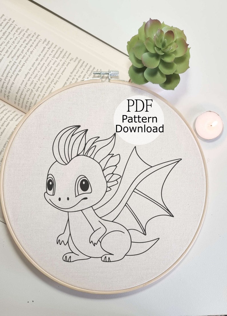 Cute Baby Dragon Embroidery Pattern, Mythical Creature Embroidery Design, Magical Creature ...