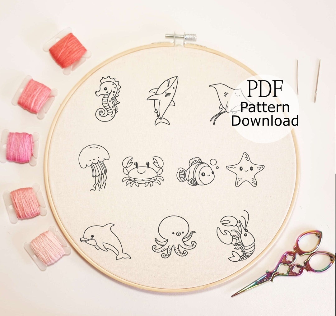 Sea Life Embroidery Design, Coastal Hand Embroidery PDF, Nautic ...