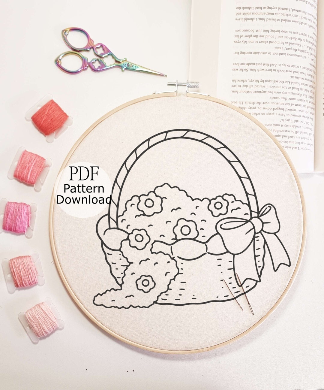 Flower Basket Embroidery Pattern, Garden Embroidery Design, Hand ...