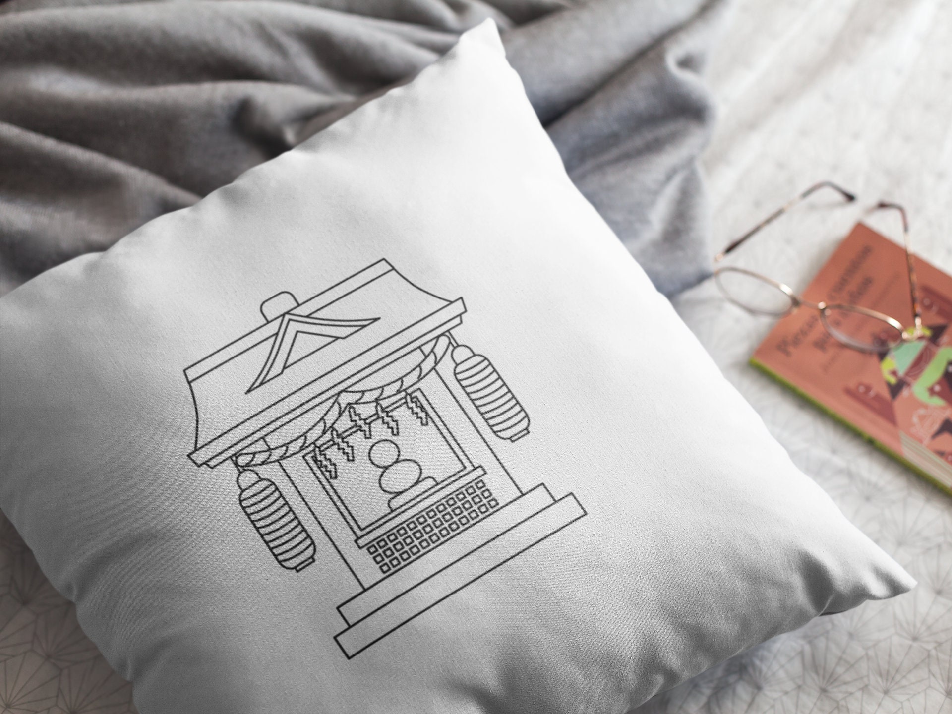Japanese Shrine Embroidery Pattern, Japanese Decor Embroidery Design ...
