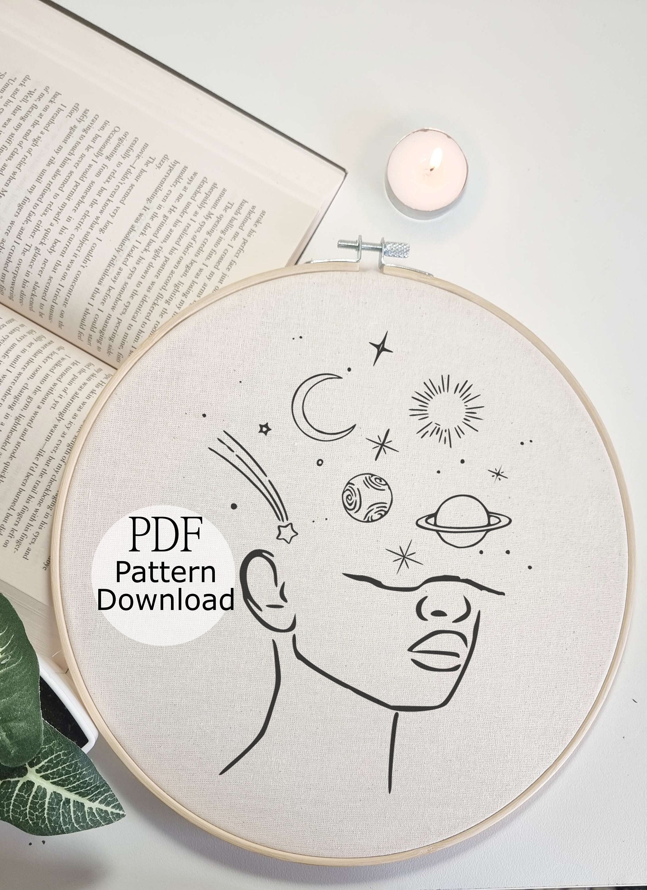 Galaxy Woman Embroidery Pattern, Celestial Embroidery Design, Hand ...