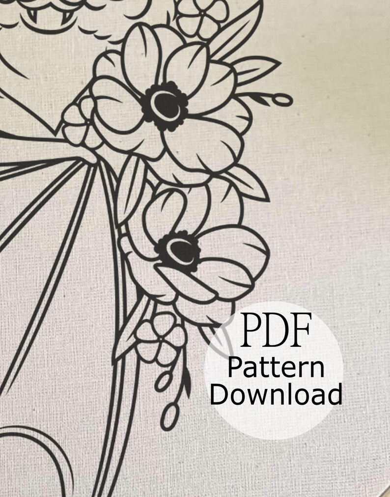 Floral Bat Embroidery Pattern, Gothic Embroidery Design, Hand ...