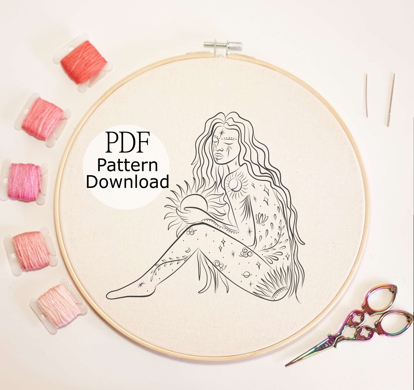 Celestial Woman Embroidery Pattern, Feminist Design, Mother's Day ...