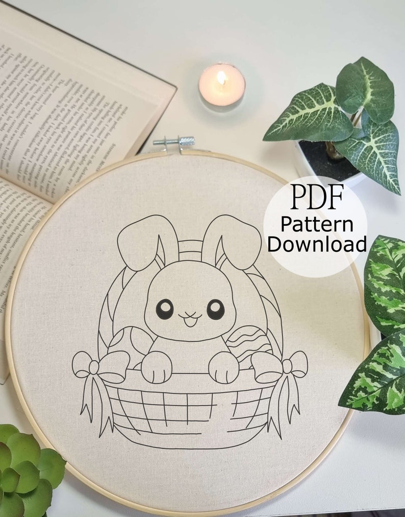 Easter Bunny Embroidery PDF Pattern, Seasonal Decor, Hand Embroidery for Begginers, Stitch Guide ...