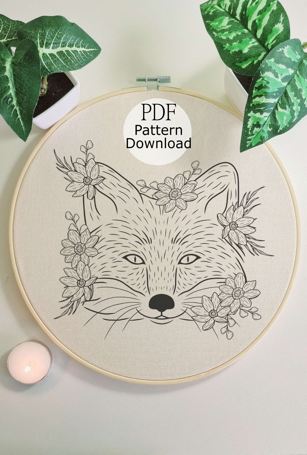 Floral Fox Embroidery Pattern, Forest Animal Design, PDF Embroidery ...