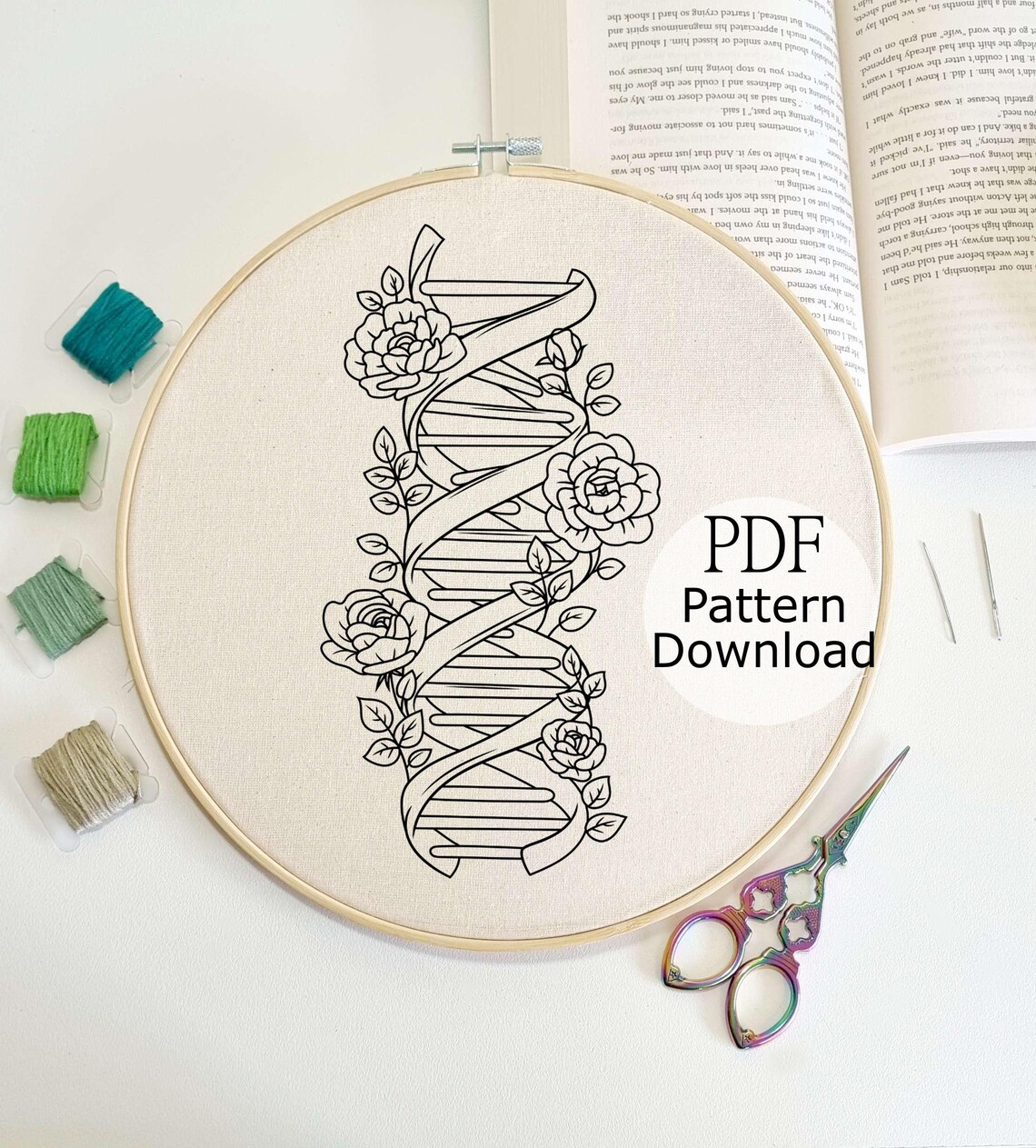 DNA Embroidery Pattern, Floral DNA Design, Science Inspired Embroidery ...