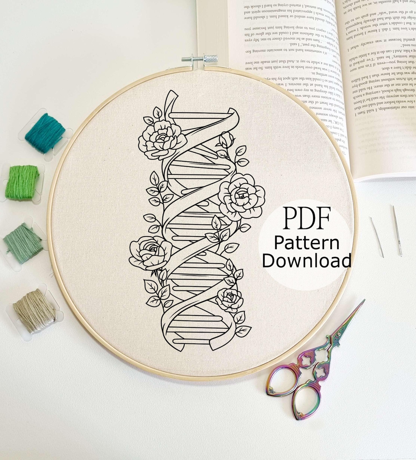 DNA Embroidery Pattern, Floral DNA Design, Science Inspired Embroidery ...