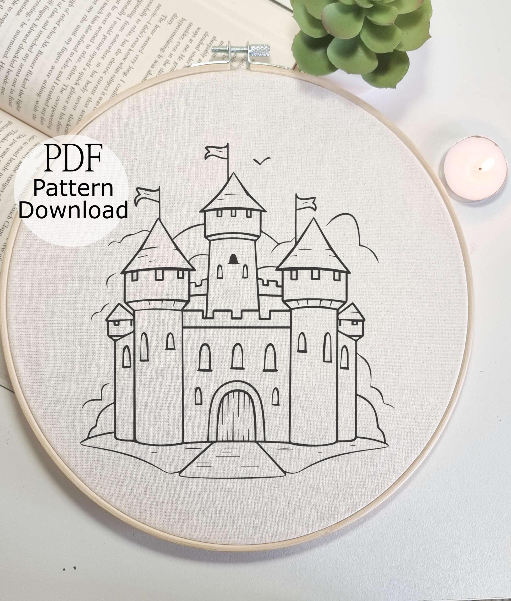 Castle Embroidery Pattern, Fairy Tale Embroidery Design, Fantasy ...