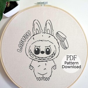 Labubu Embroidery Design, Cute Monster Embroidery Pattern, Hand ...