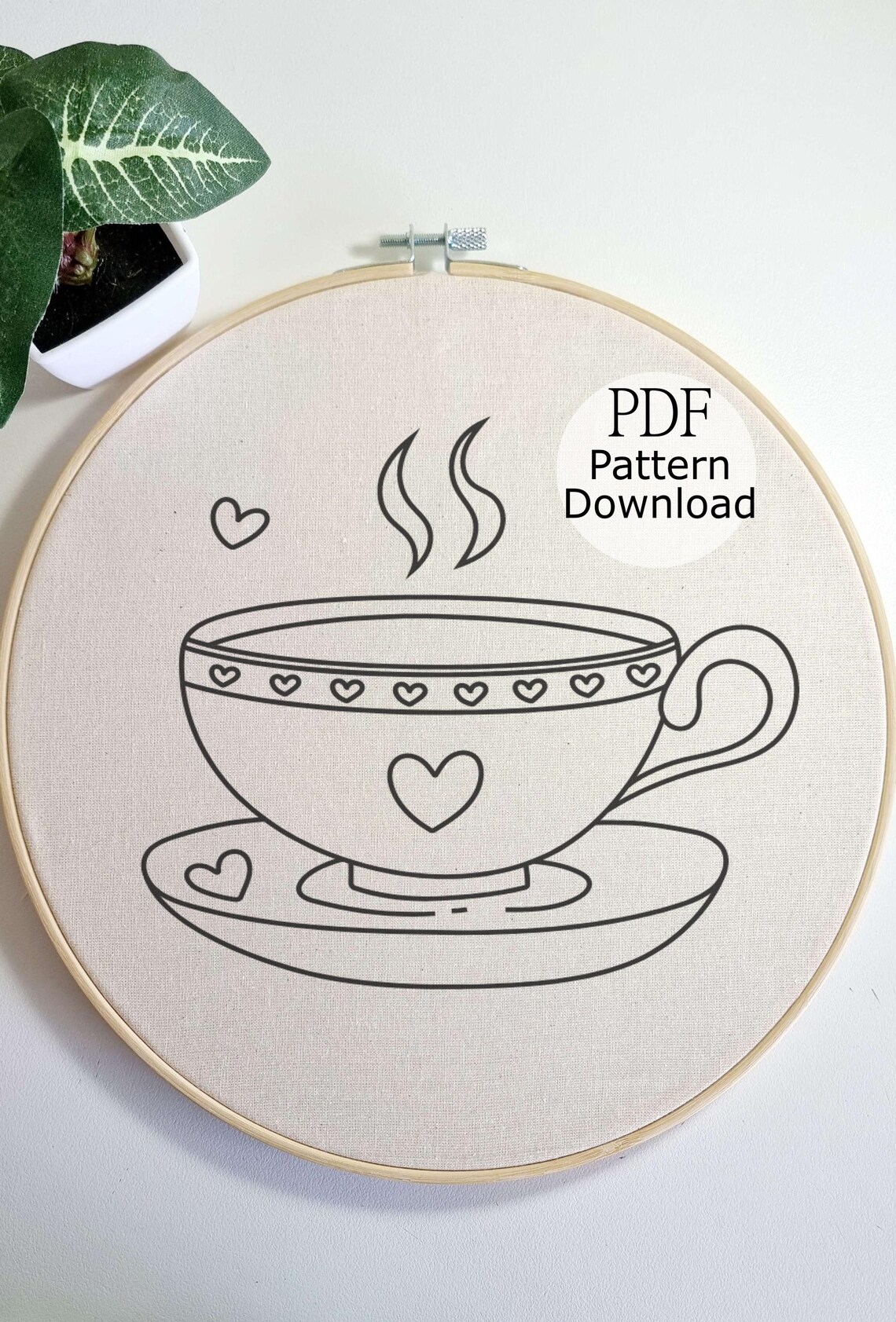 Cute Cup of Tea Embroidery Pattern, Tea Time Embroidery Design, Hand ...