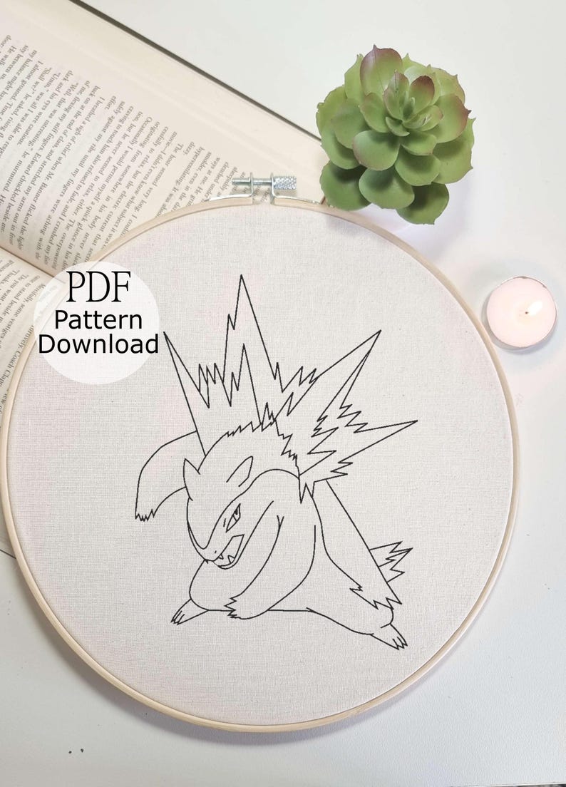 Typhlosion Embroidery Pattern, Pokemon Embroidery Pattern, Japanese ...