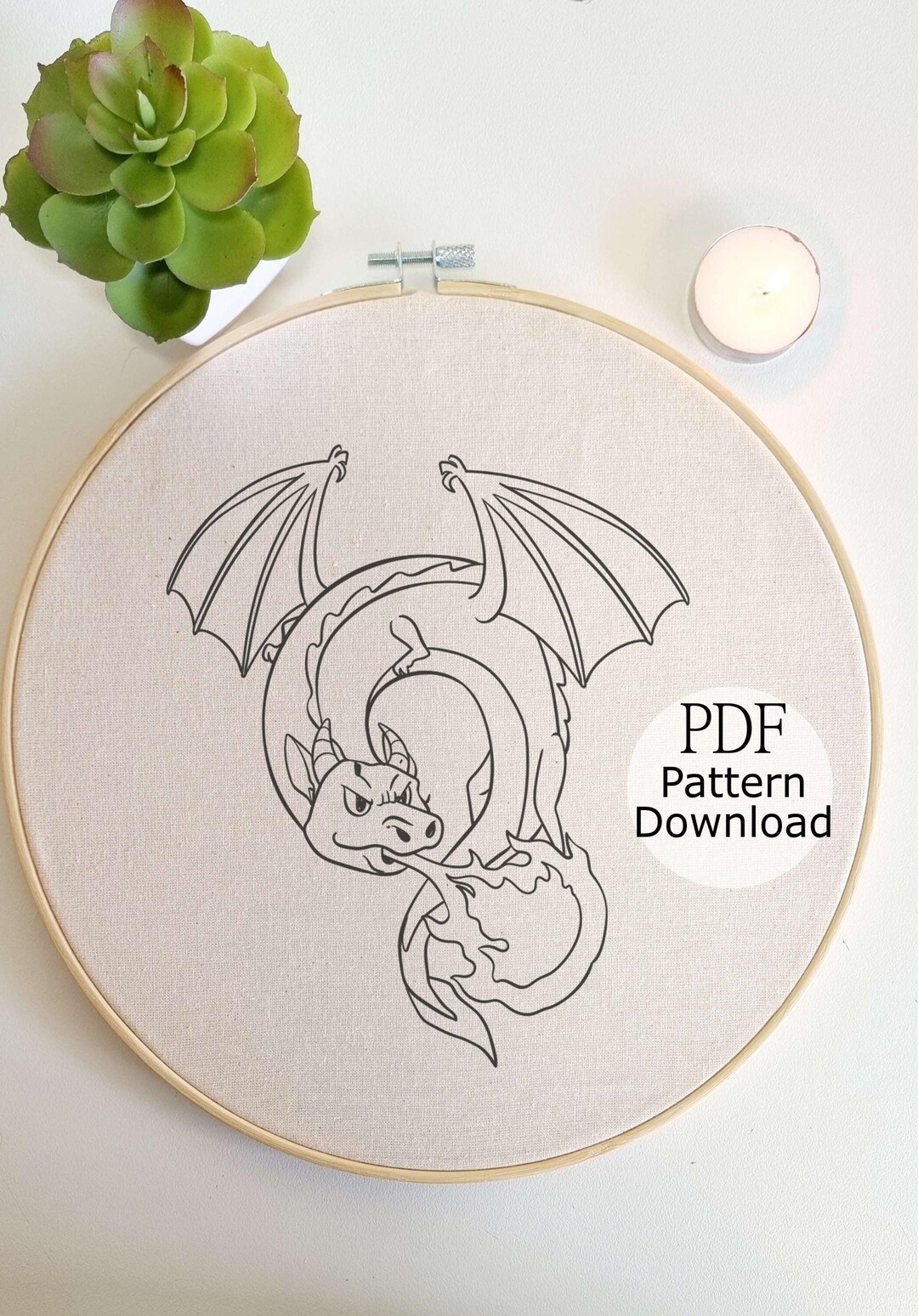 Fire Dragon Embroidery Pattern, Fantasy Embroidery Design, Hand ...