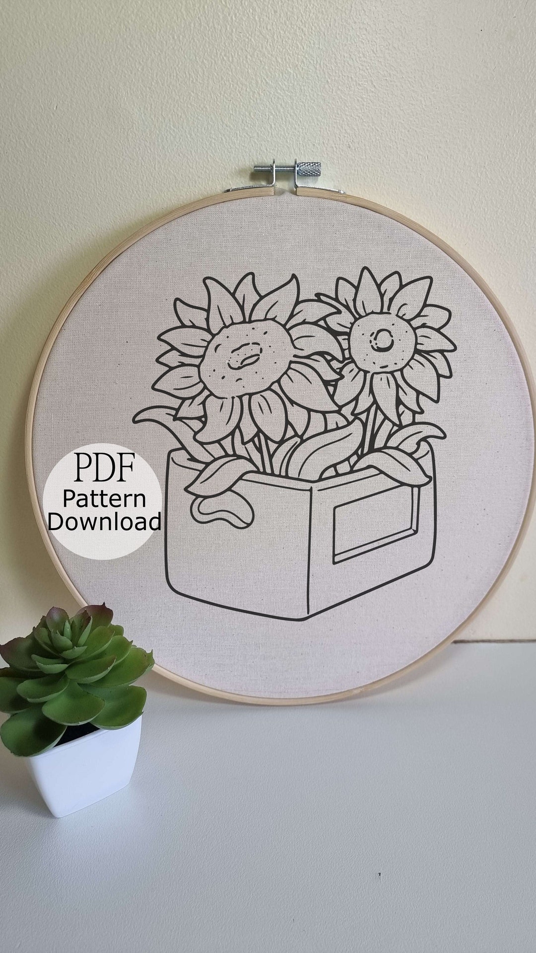 Sunflowers Embroidery Pattern, Floral Decor Embroidery, Hand Embroidery ...
