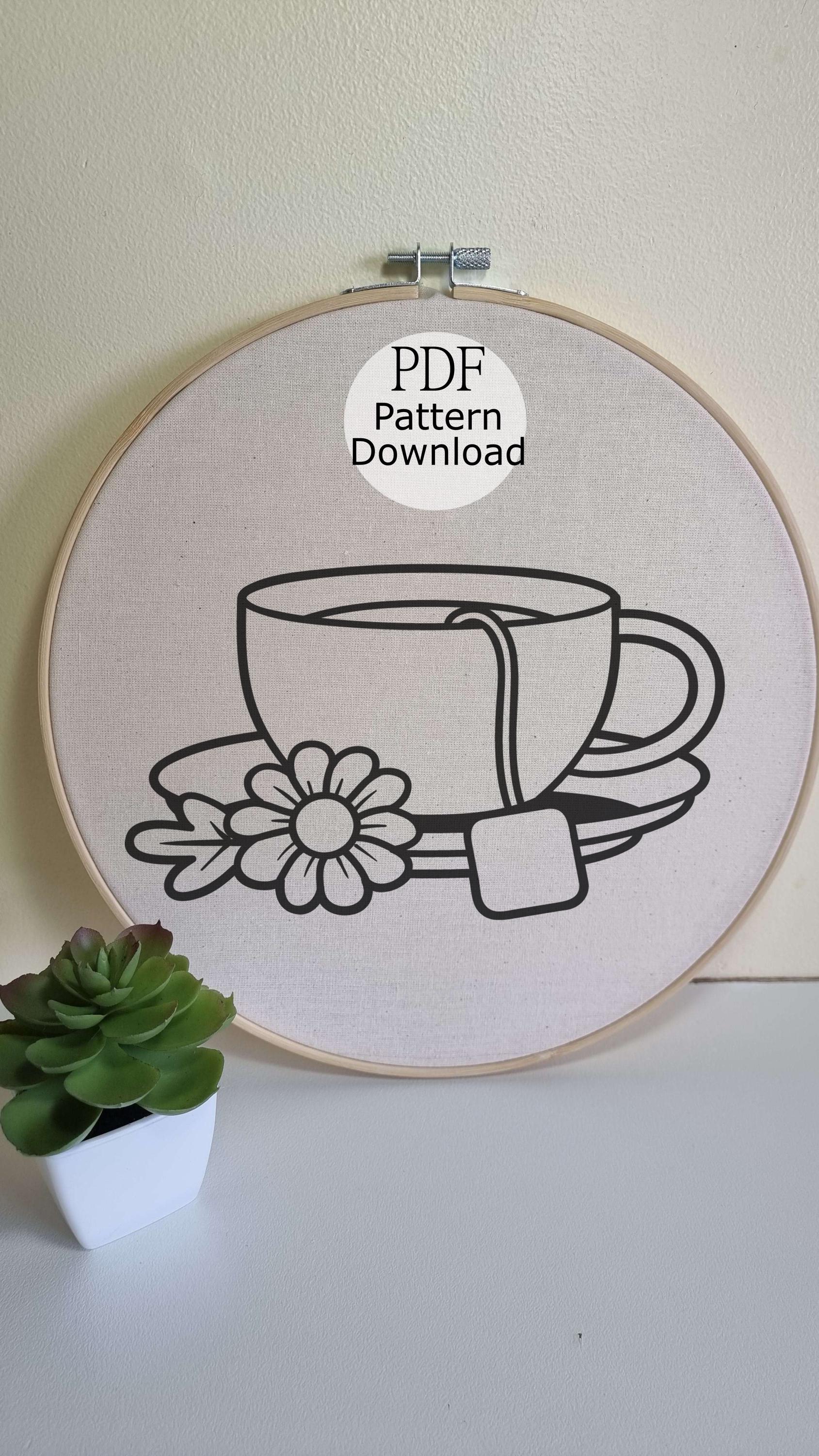 Cute Cup of Tea Embroidery Pattern, Tea Time Embroidery Design, Hand ...