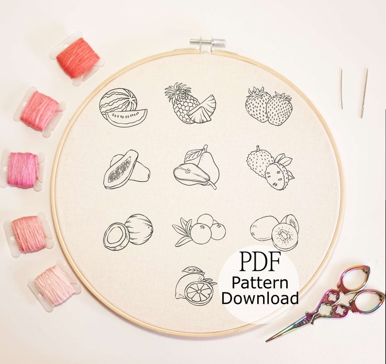 Fruit Bundle Embroidery Pattern, Kitchen Decor Embroidery Design, PDF ...