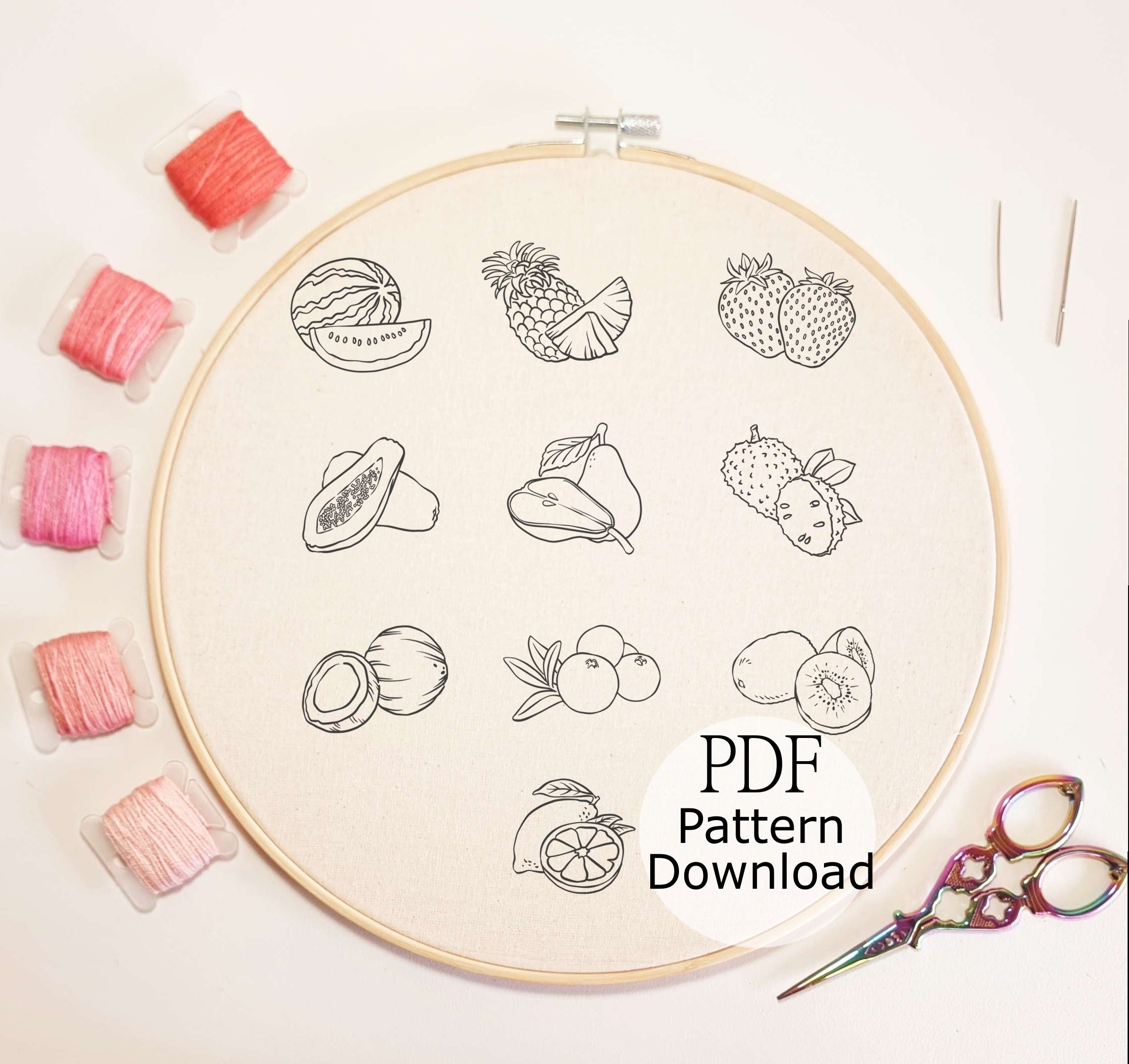Fruit Bundle Embroidery Pattern, Kitchen Decor Embroidery Design, PDF ...