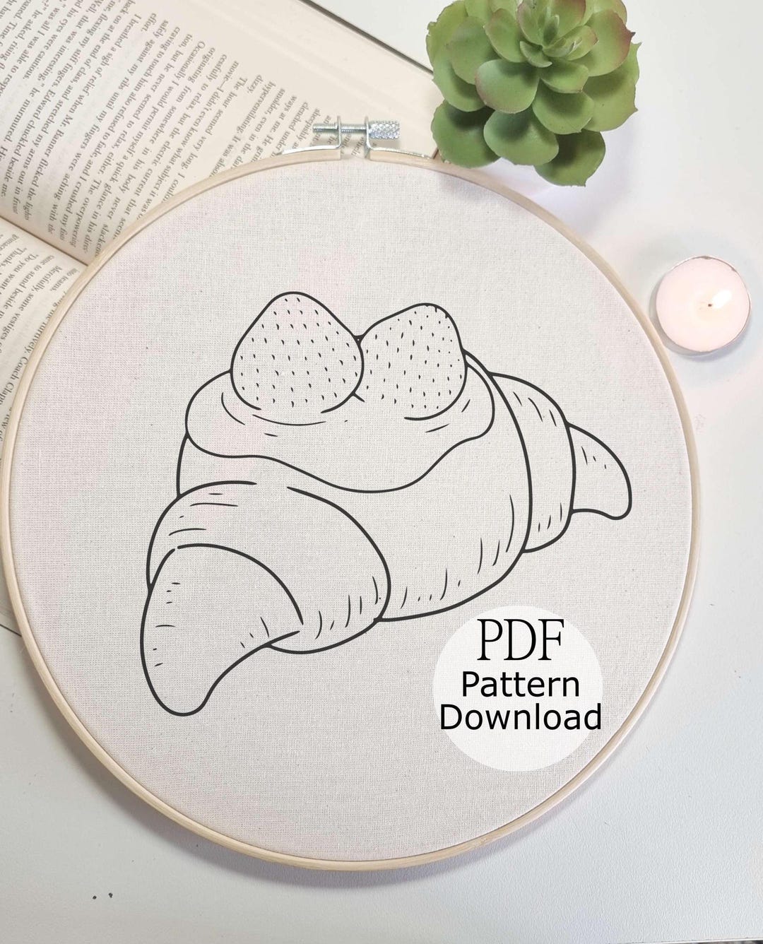 Strawberry Croissant Embroidery Design, Summer Embroidery Pattern ...