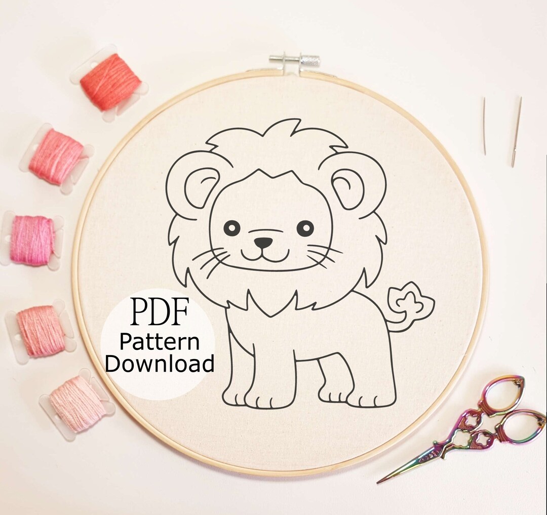 Cute Lion Embroidery Pattern, Animal Embroidery Design, Nursery Decor ...