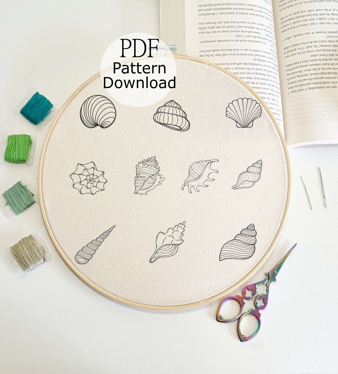 Sea Shells Embroidery Pattern, Coastal Hand Embroidery PDF, Nautic ...