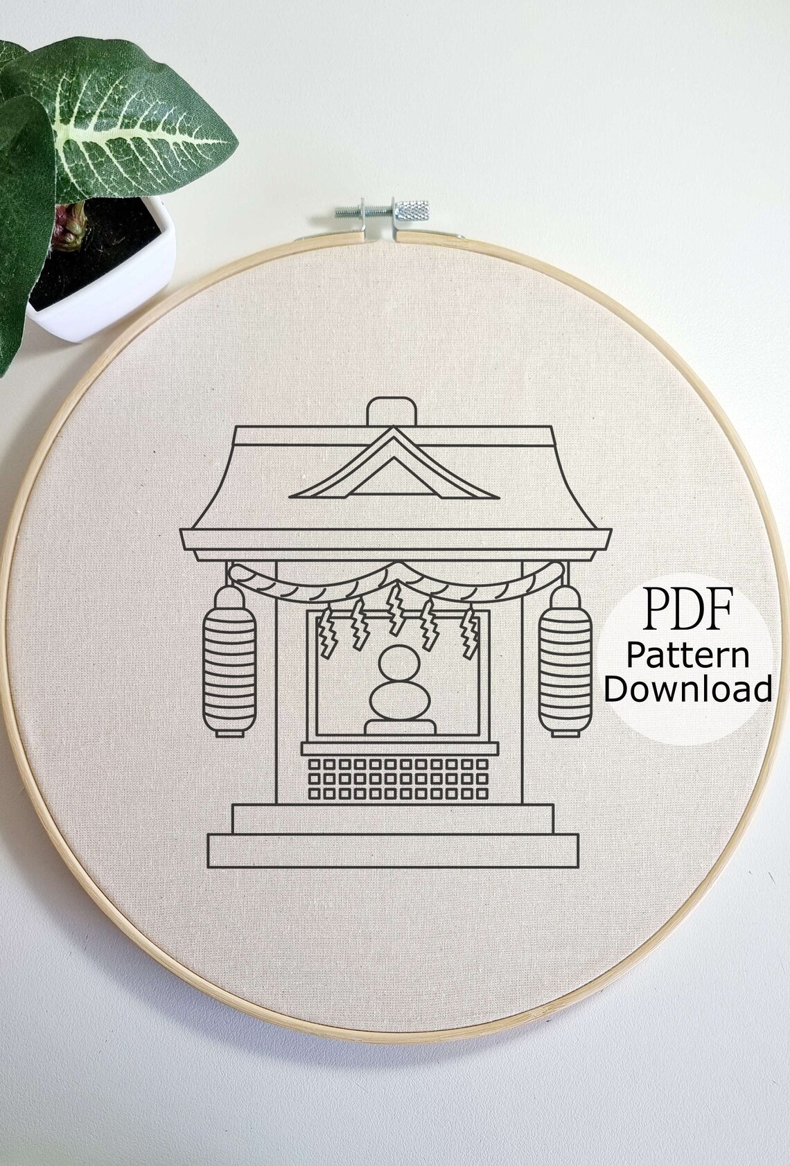 Japanese Shrine Embroidery Pattern, Japanese Decor Embroidery Design ...