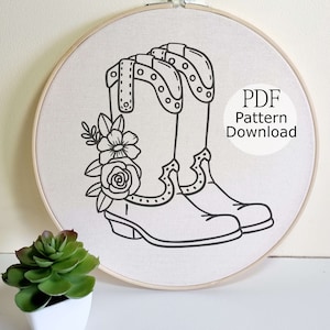 Cowboy Boots Embroidery Pattern, Western Embroidery Design, Country ...