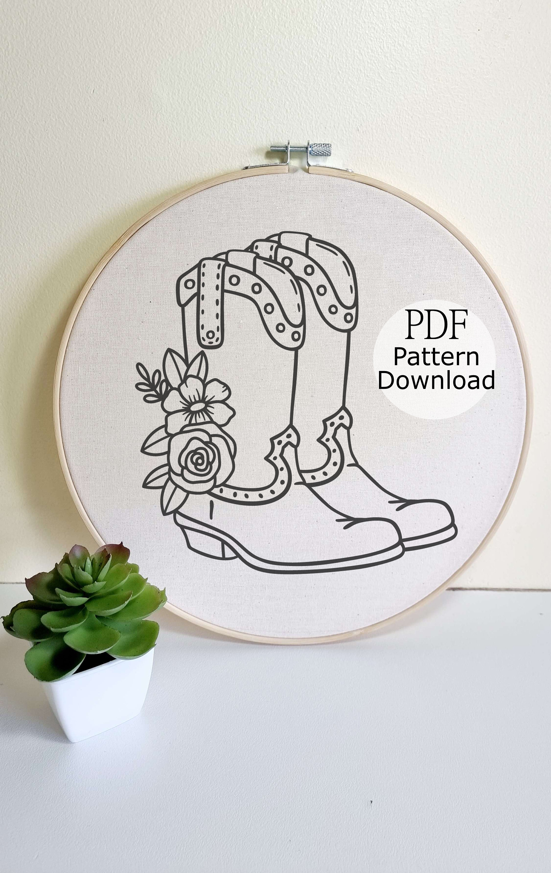 Cowboy Boots Embroidery Pattern, Western Embroidery Design, Country ...