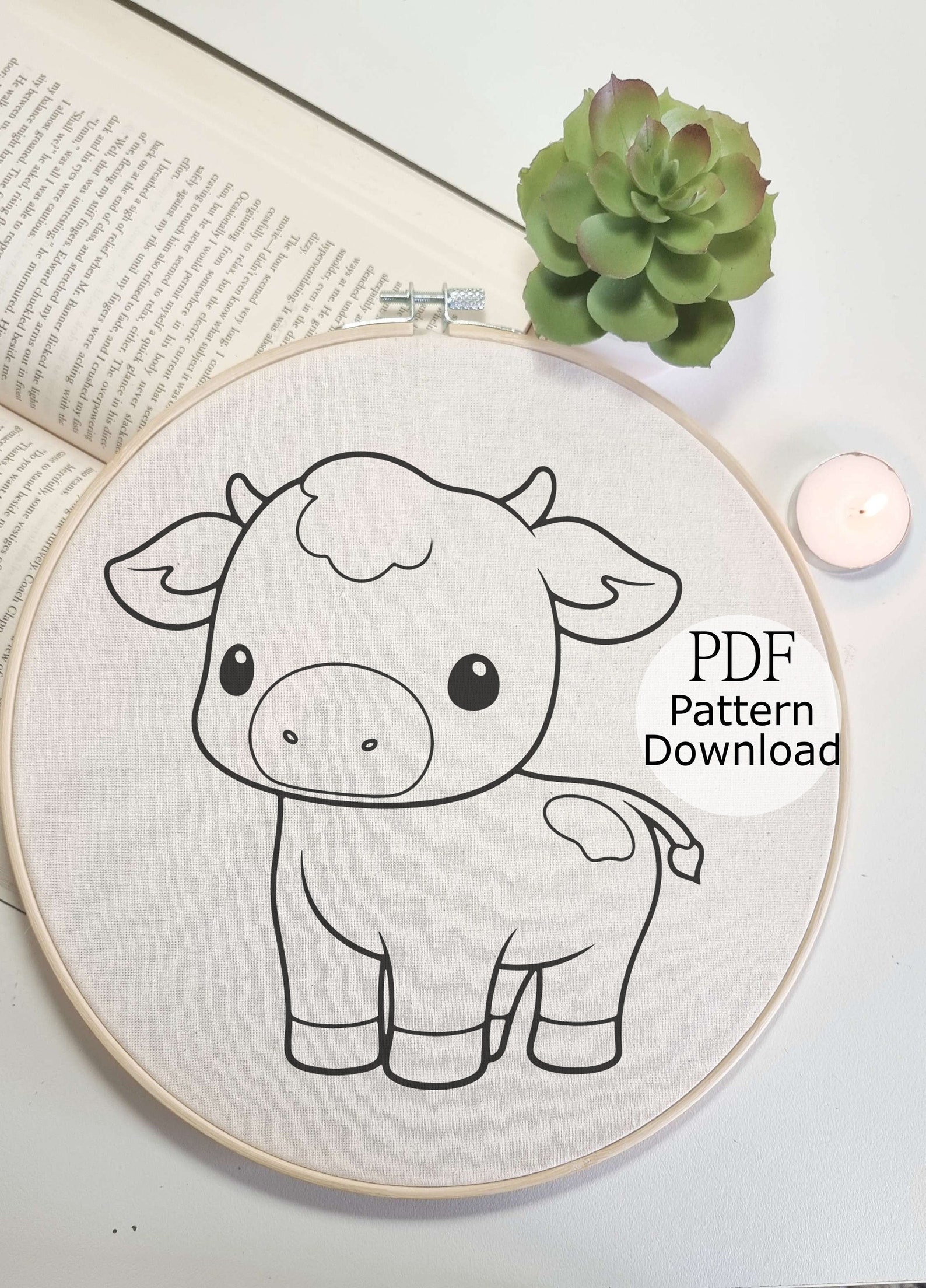 Cute Cow Embroidery Pattern, Animal Embroidery Design, Nursery Decor ...