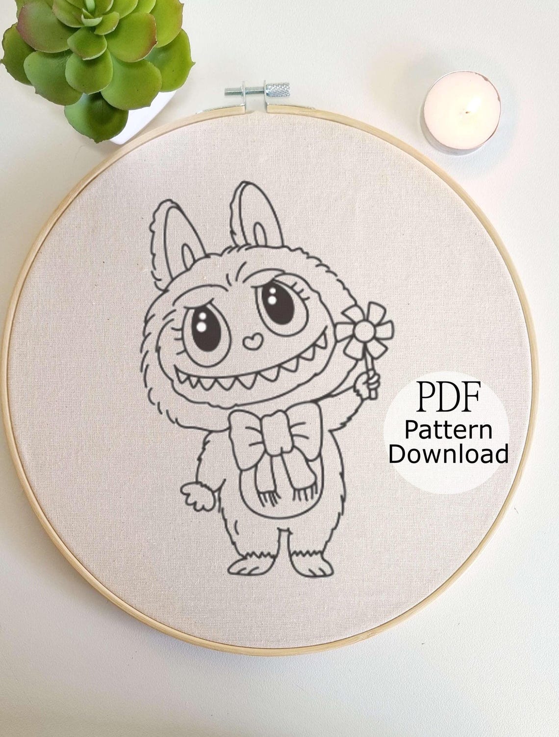 Labubu Embroidery Design, Cute Monster Embroidery Pattern, Hand ...