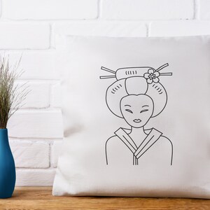 Geisha Embroidery Pattern, Japanese Decor Embroidery Design, Hand ...