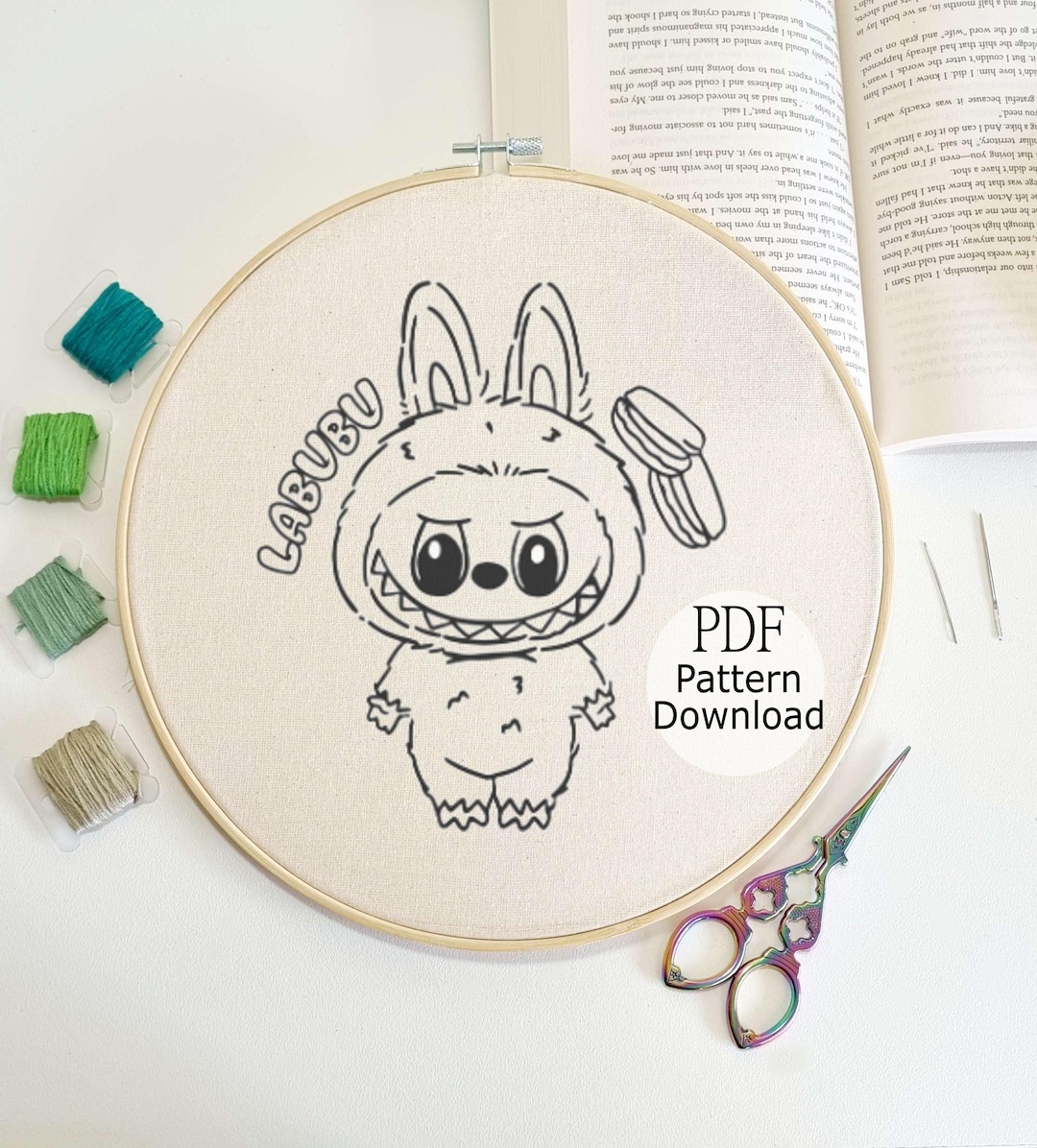 Labubu Embroidery Design, Cute Monster Embroidery Pattern, Hand ...