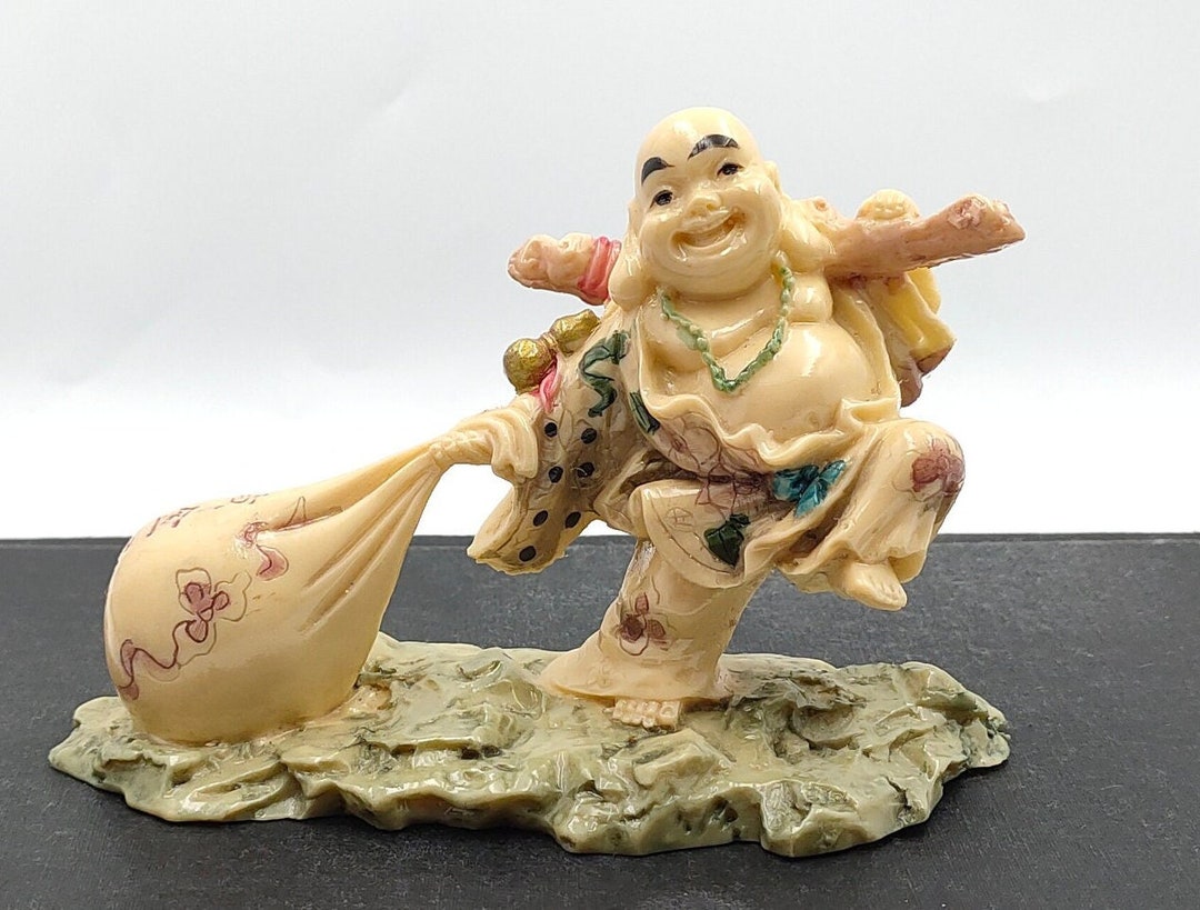 Statue of Chinese God Hotei Ceramic Figurine of God Hotei Laughing ...