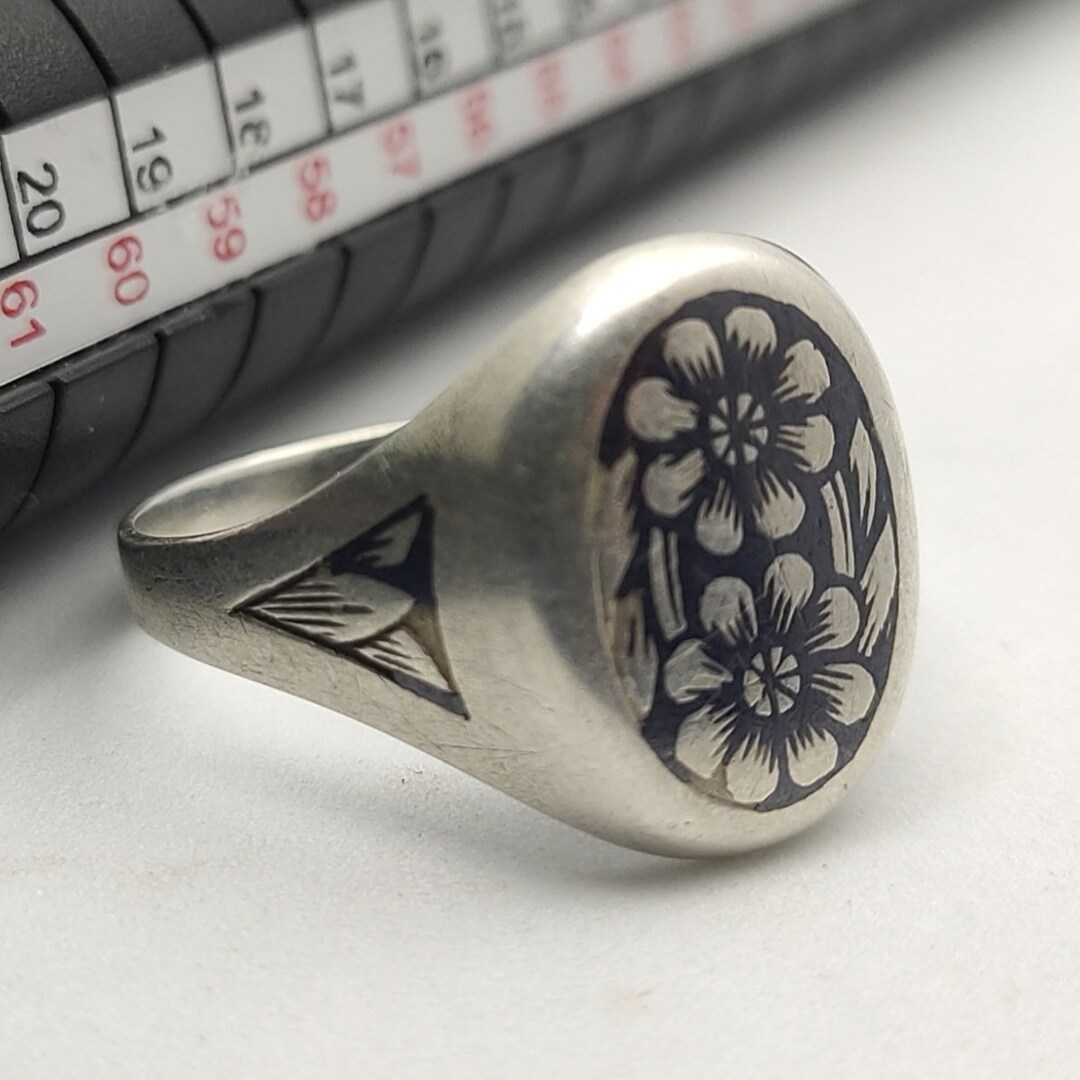 Vintage Ussr Silver 875 Ring Soviet Ring Kubachi With Niello Black ...