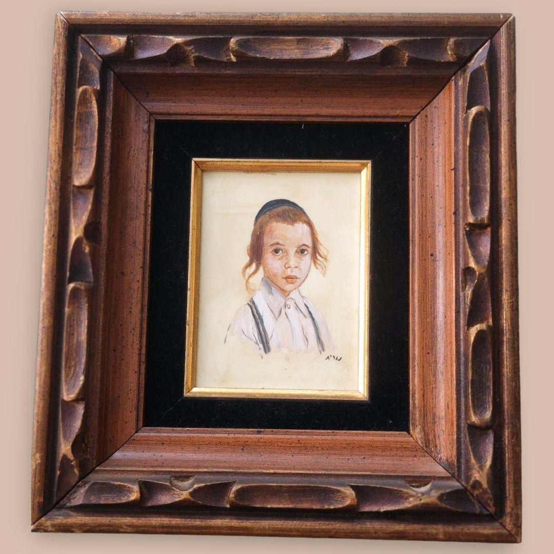 SIGNED Hebrew Oil Painting of Young HASIDIC Boy on CELLULOID - Etsy