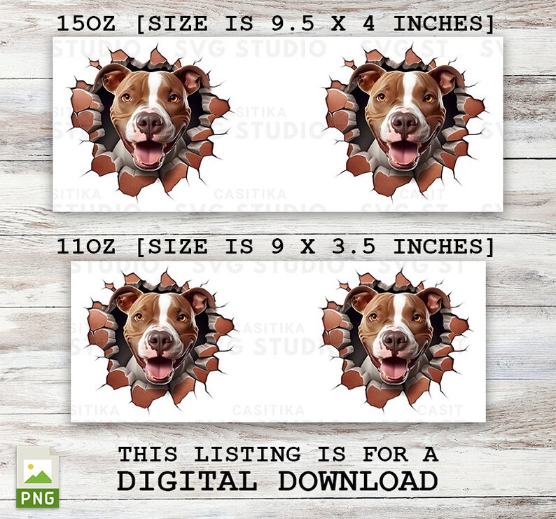 Pitbull Mug Wrap PNG, Dog in Wall Hole Sublimation Digital File. 11 ...