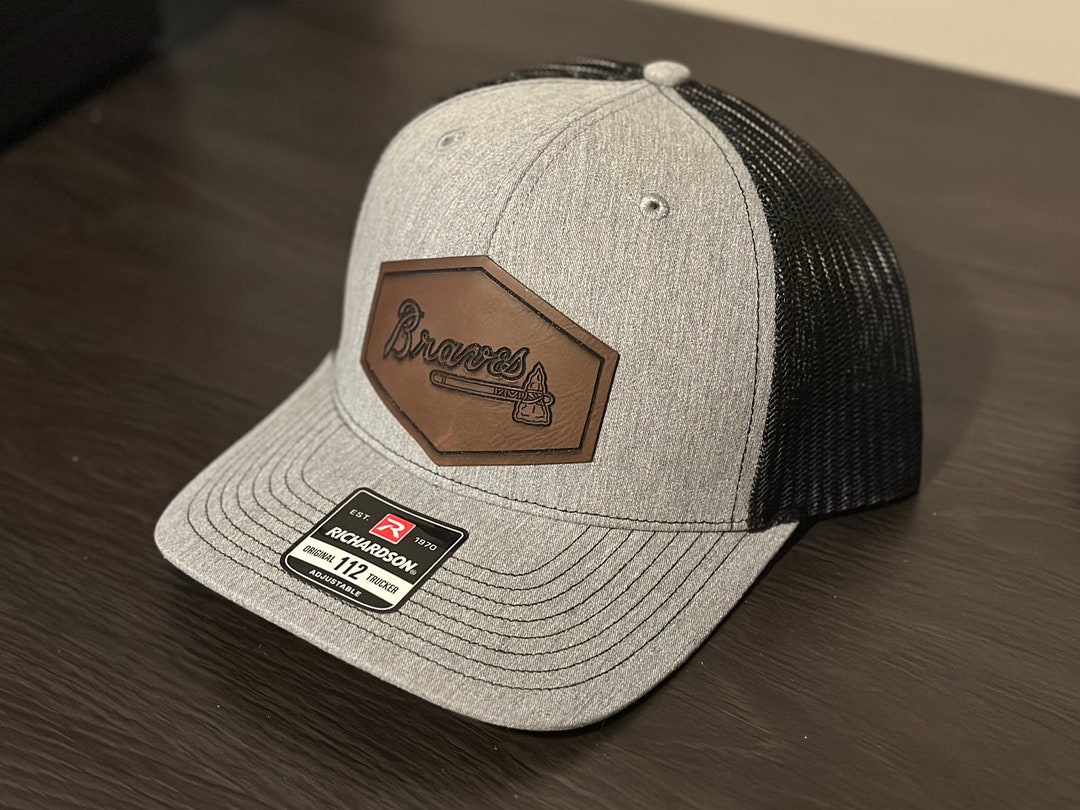 MLB Team Hat | Leather Patch Hat | Braves Hat | Baseball Hat | Leatherette| Trucker Hat - Etsy