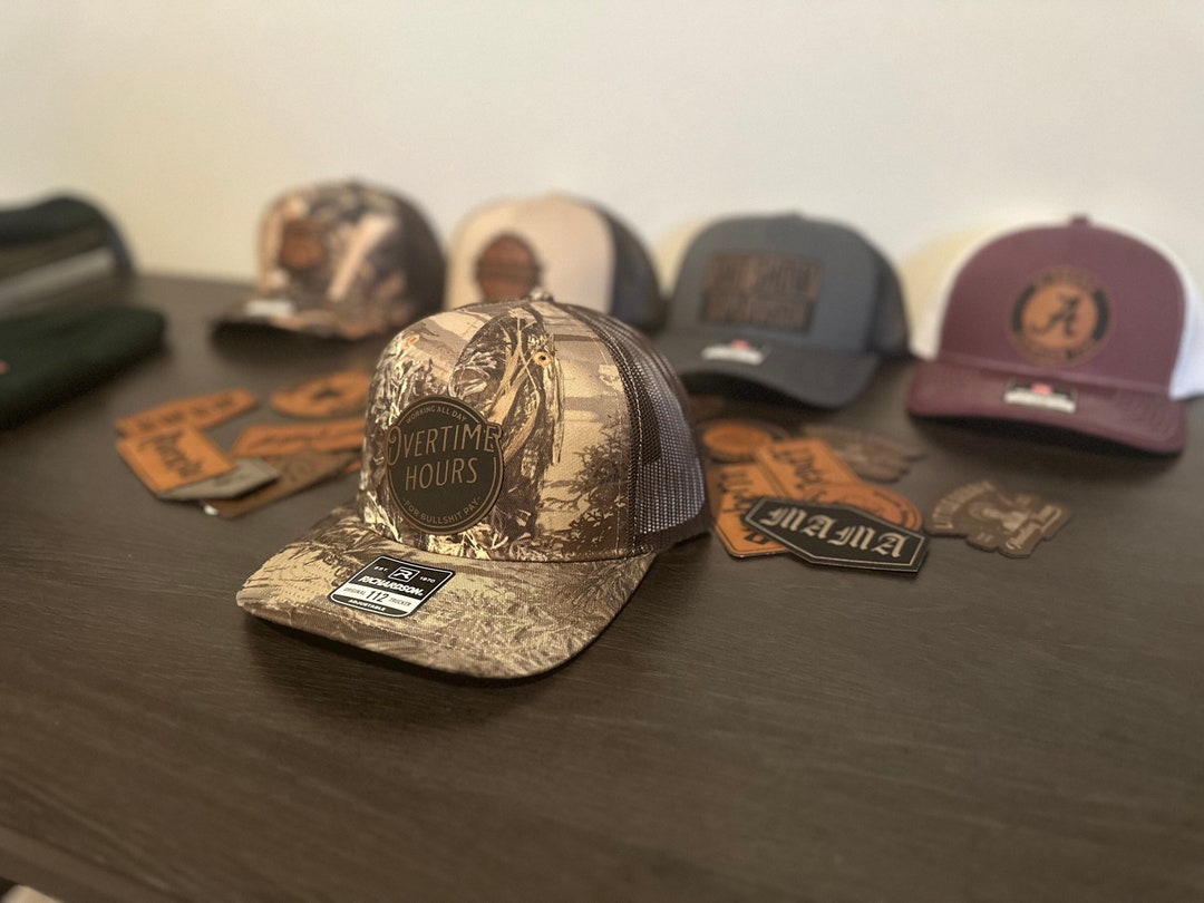 Overtime Hours BS Pay Patch Hat | Blue Collar Hat | Leather Patch Hat ...