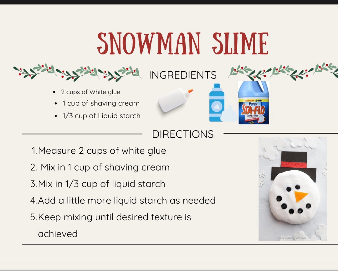 Winter Themed Slime Recipe Cards - Etsy
