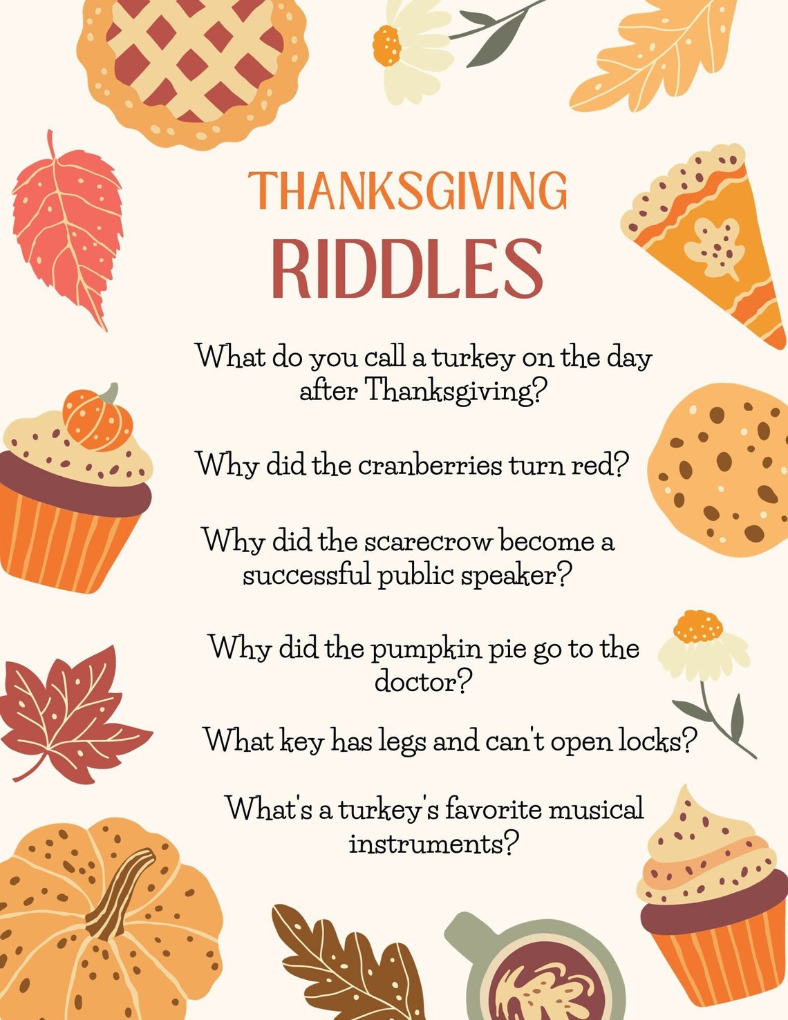 Printable Thanksgiving Riddles for the Whole Family - Etsy