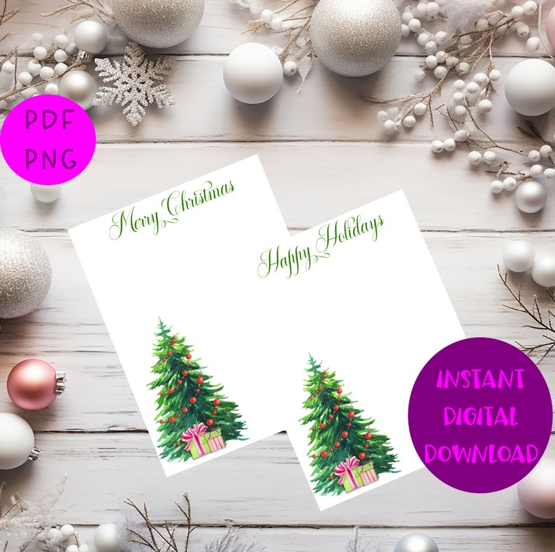 Printable Christmas Stationery With Watercolor Christmas Tree - Etsy