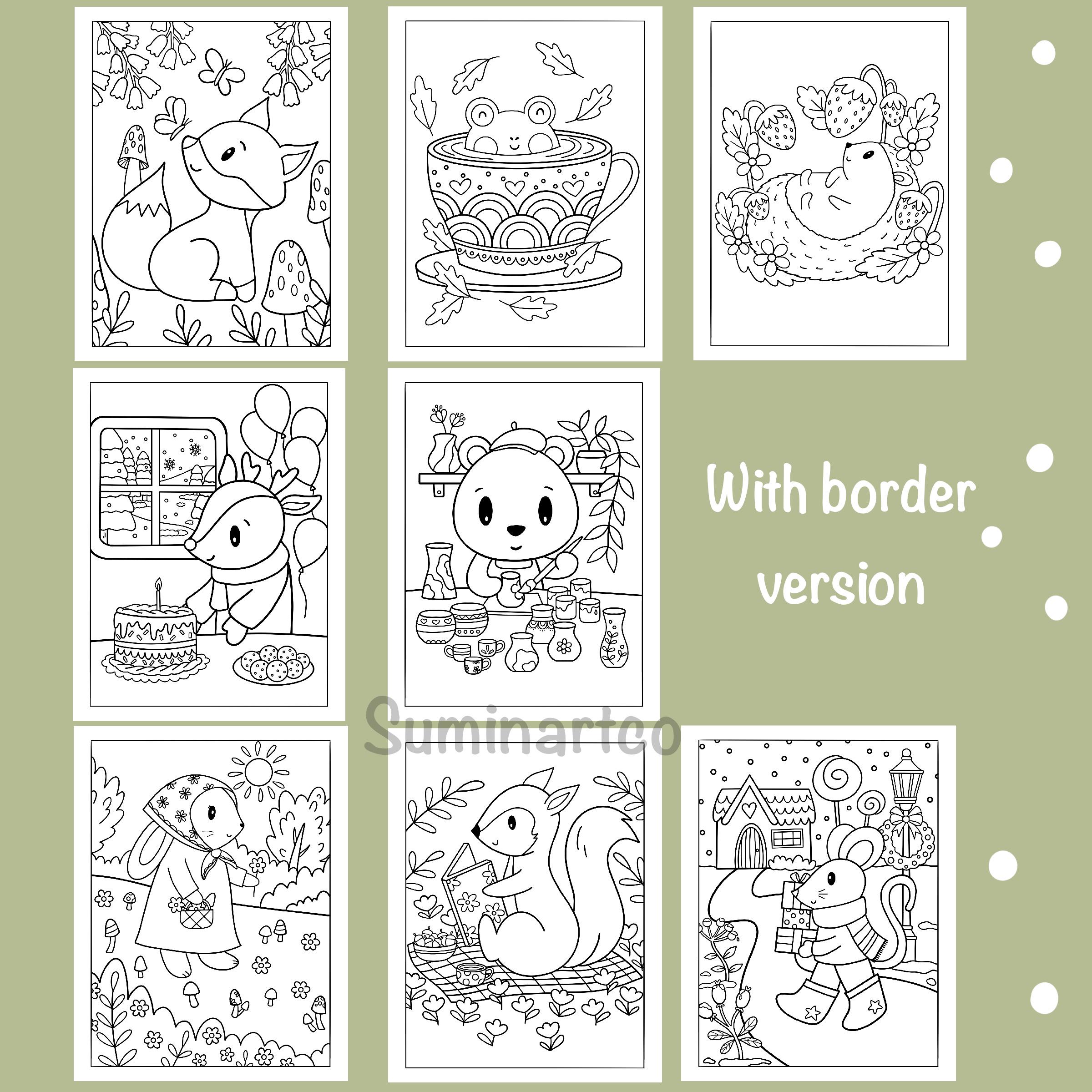 Printable Coloring Pages Pdf, Cute Woodland Animals, Cozy Comfy Days ...