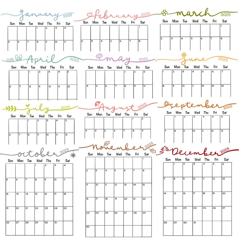 Calendar Planner Printable 2025 Bundle, Monthly Minimalist Pdf Template ...