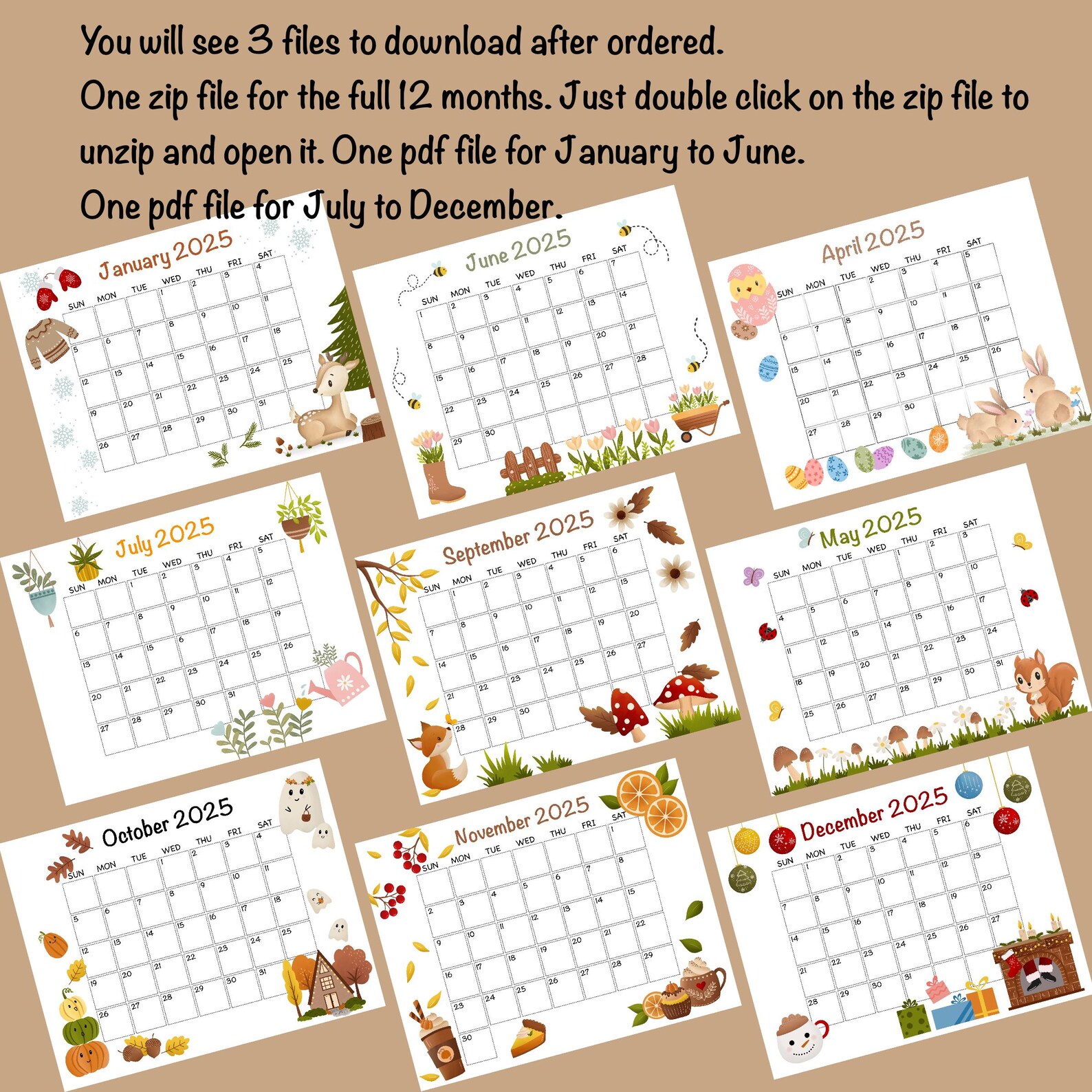 Printable Calendar 2025 Pdf, Monthly Cute Animal Home School Kids ...