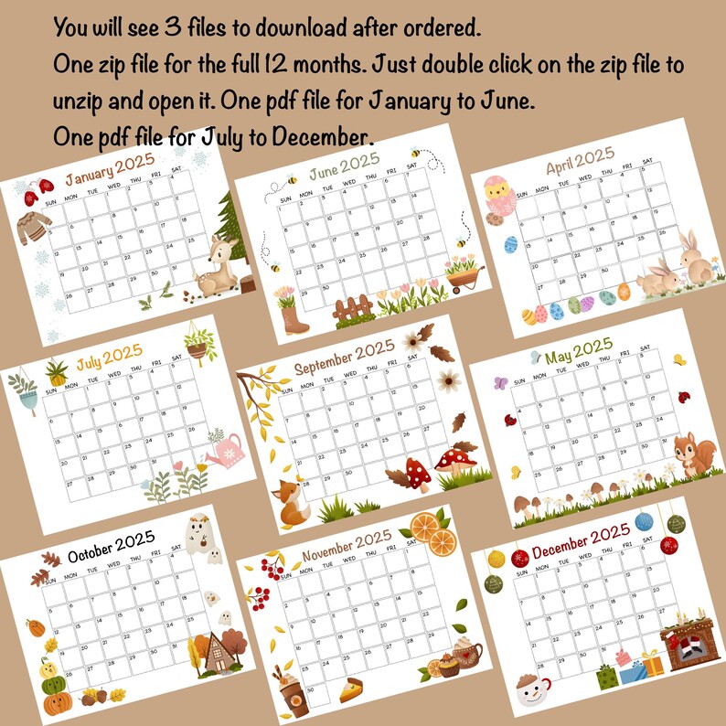 Printable Calendar 2025 Pdf, Monthly Cute Animal Home School Kids ...
