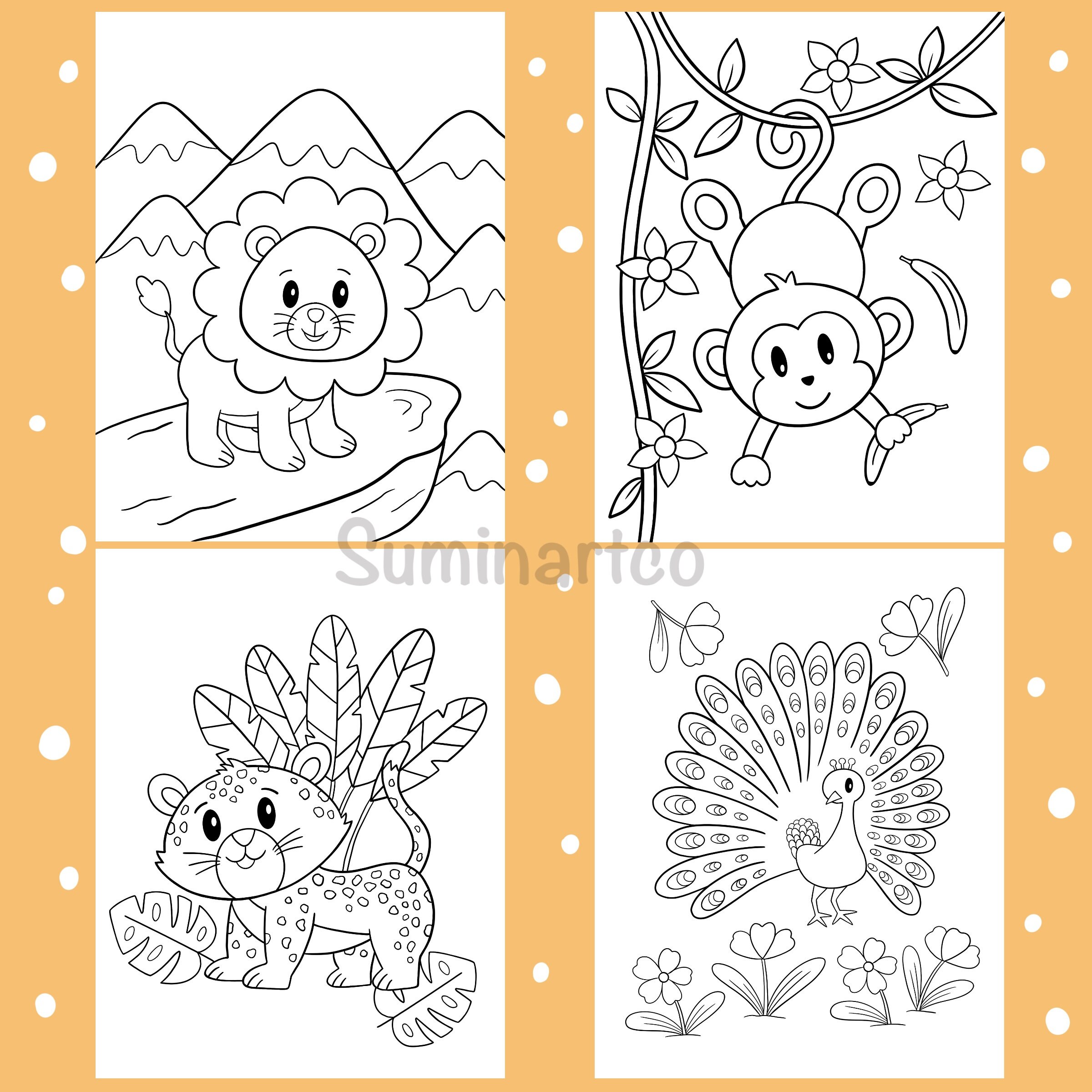 Safari Animals Coloring Pages PDF, Jungle Forest Nature Theme Bundle ...