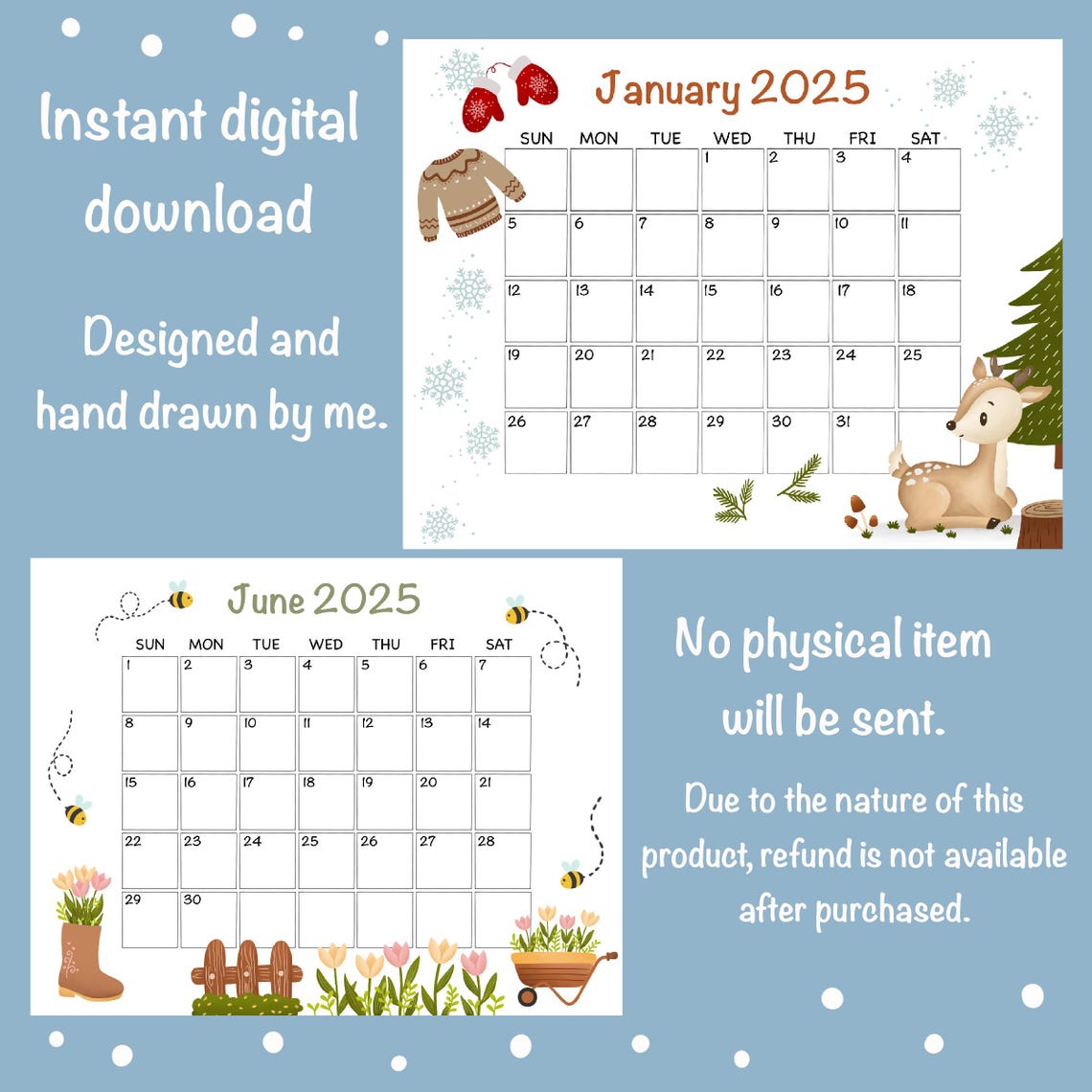 Printable Calendar 2025 Pdf, Monthly Cute Animal Home School Kids ...